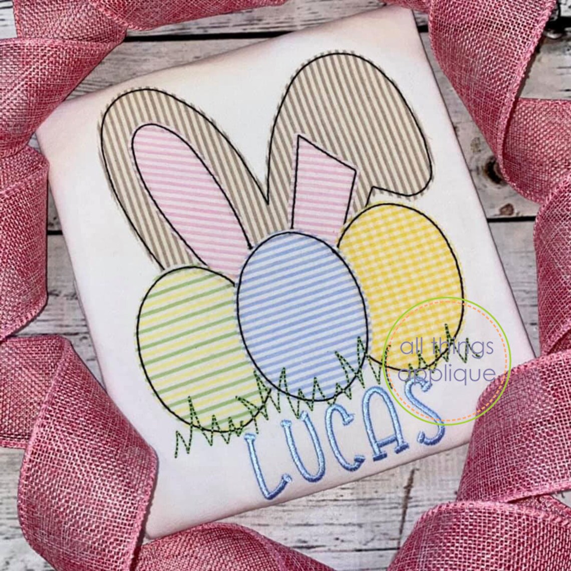 Easter Bunny Applique Design With Easter Eggs Bean Stitch - Etsy