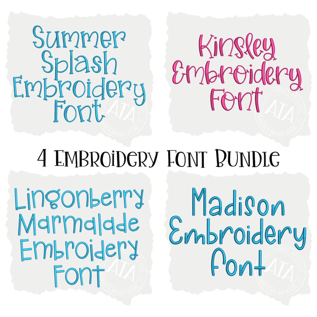 Embroidery Font Bundle - 4 Satin Stitch Embroidery Fonts for Machine ...