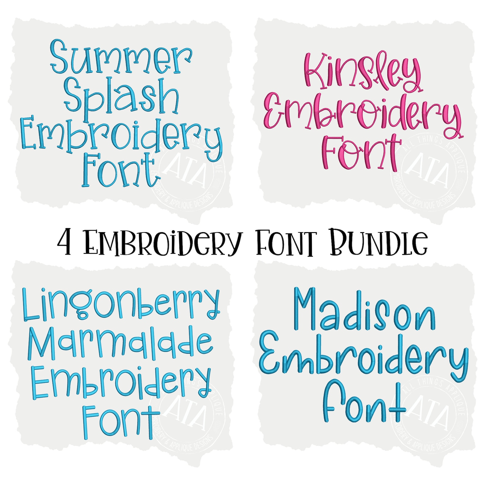 Embroidery Font Bundle 4 Satin Stitch Embroidery Fonts for - Etsy