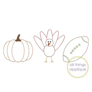 Pumpkin Turkey Football Trio - Bean Stitch Applique Design (#1205 ...