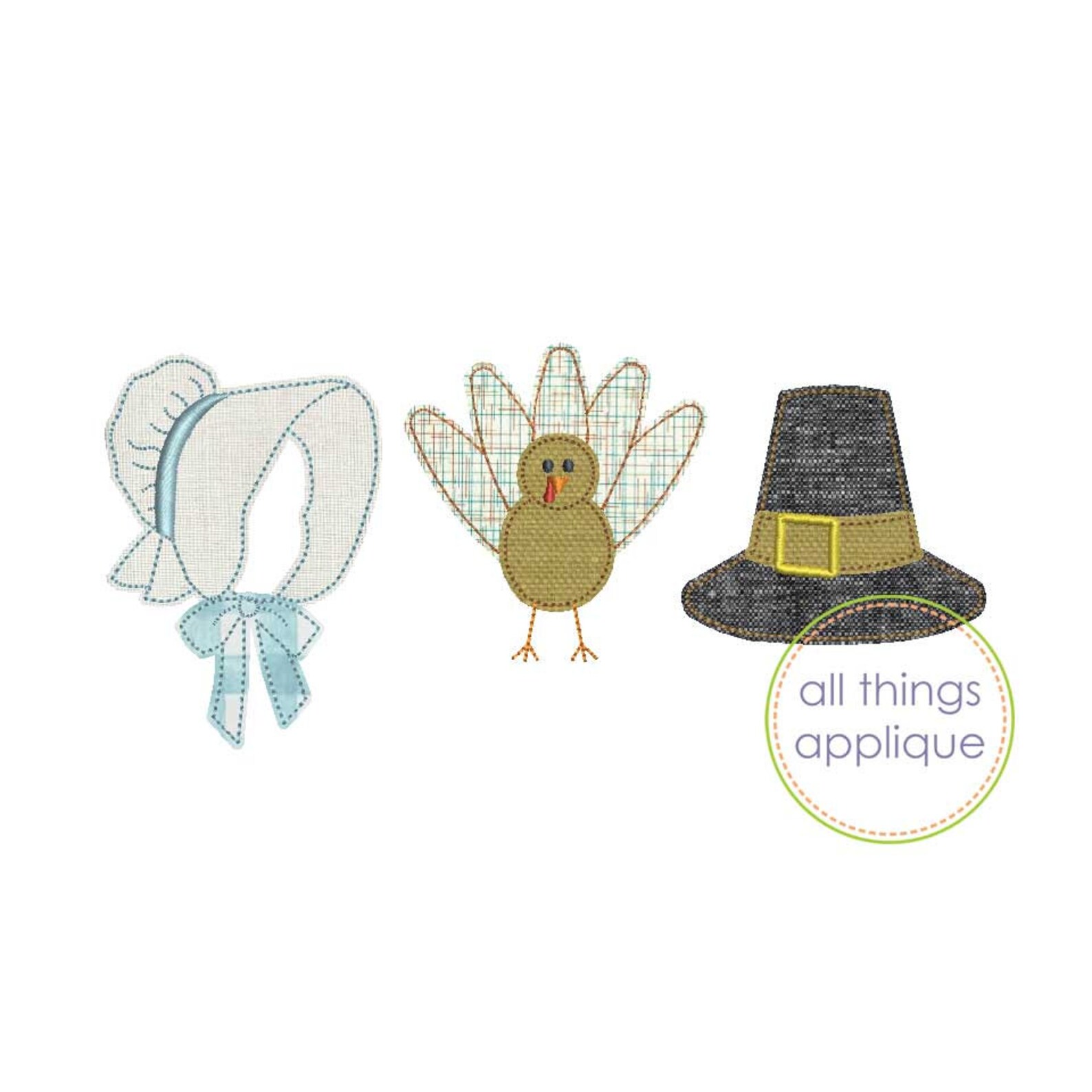 Pilgrim Bonnet Turkey Pilgrim Hat Trio Applique Design Girl - Etsy