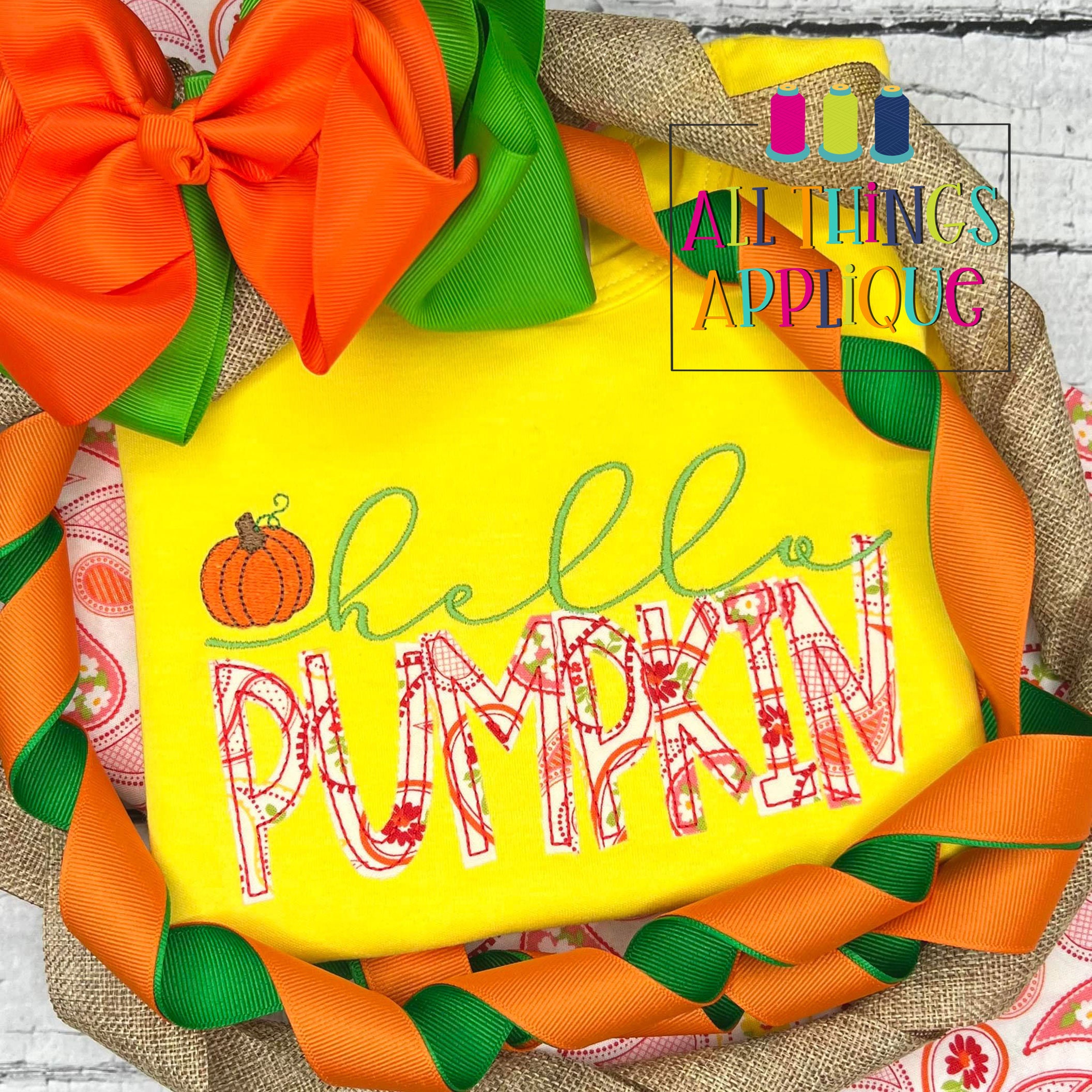 Hello Pumpkin Machine Embroidery Applique Design for Fall, Pumpkin ...