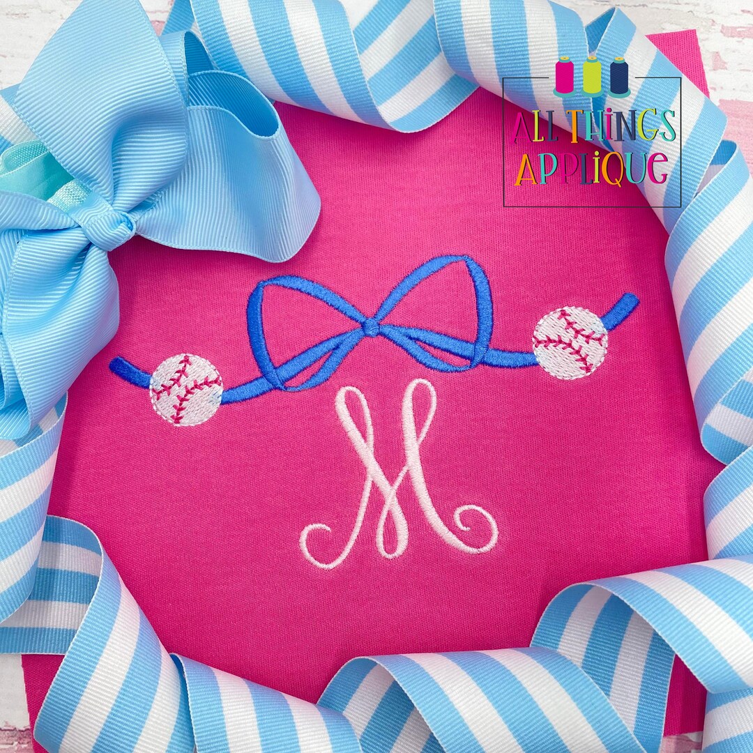Baseball Bow Machine Embroidery Design - Baseball or Softball Fill ...