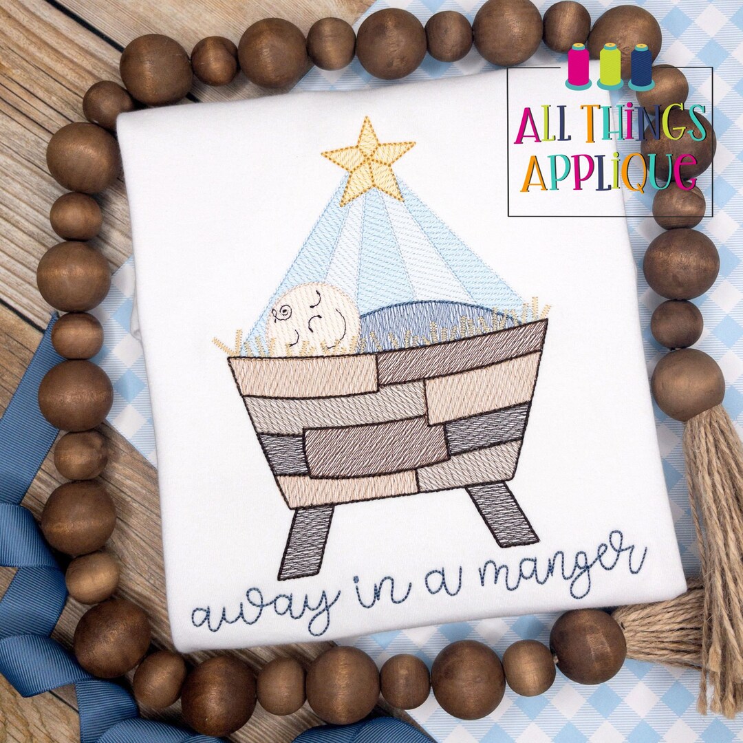 Christmas Nativity Applique Design - Star Over Baby Jesus in Manger ...