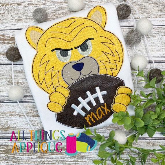Tiger Mascot Applique Design with Football Bean Stitch | Etsy