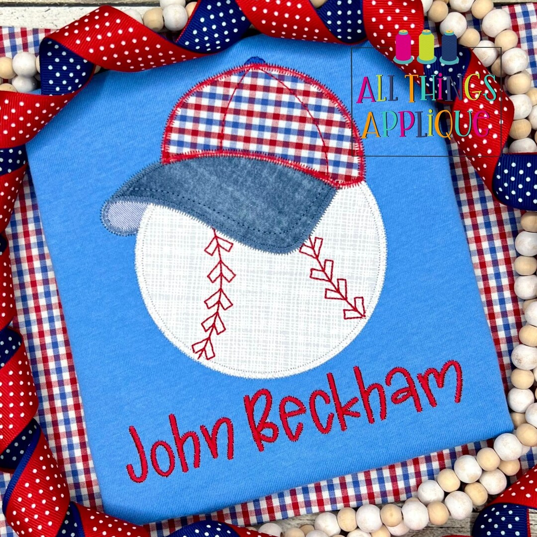 Baseball or Softball With Baseball Hat Applique Design - Zig Zag Stitch ...