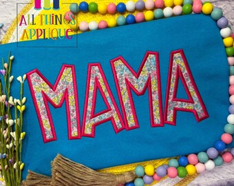 Mama Hand Lettered Zig Zag Stitch Double Applique Design for Machine Embroidery Grandmother Gift ...