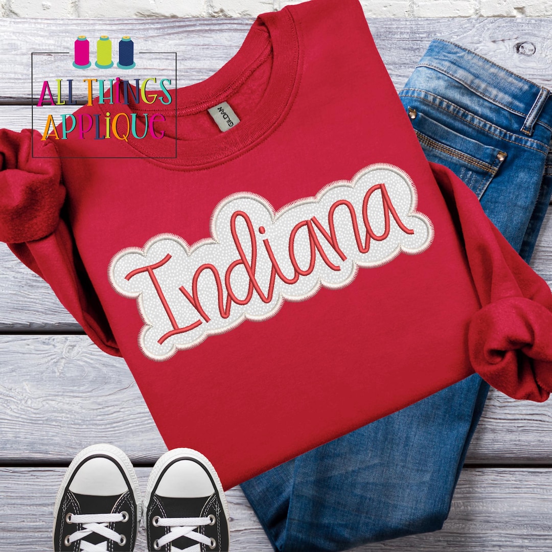 Indiana Hand Lettered Machine Embroidery Applique Design - Double Stack ...