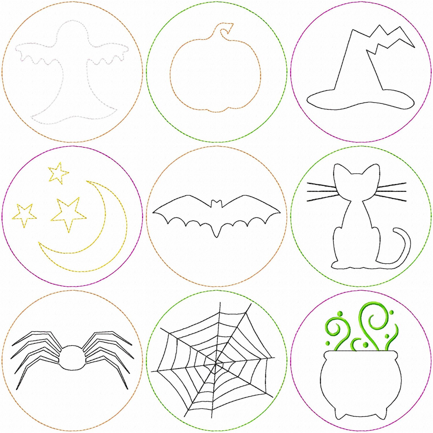 Halloween Circle Silhouette Applique Set - 9 Designs - 4 Sizes ...