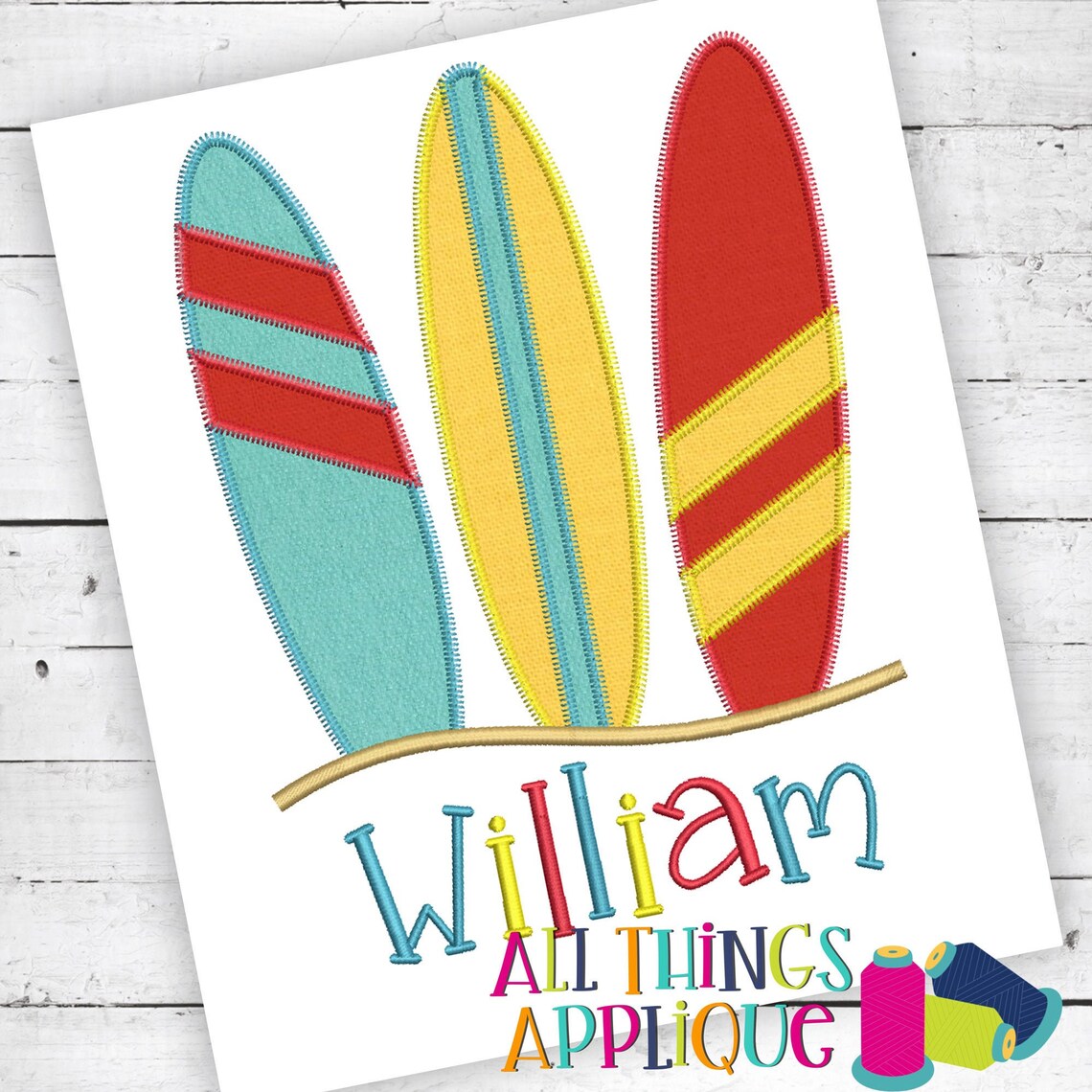Surfboard Applique Design - Zig Zag Stitch - Summer Machine Embroidery ...