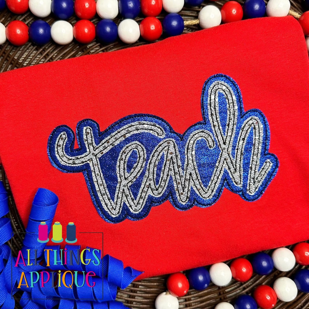 Teach Hand Lettered Cursive Applique Design - Double Layer Stacked Bean ...