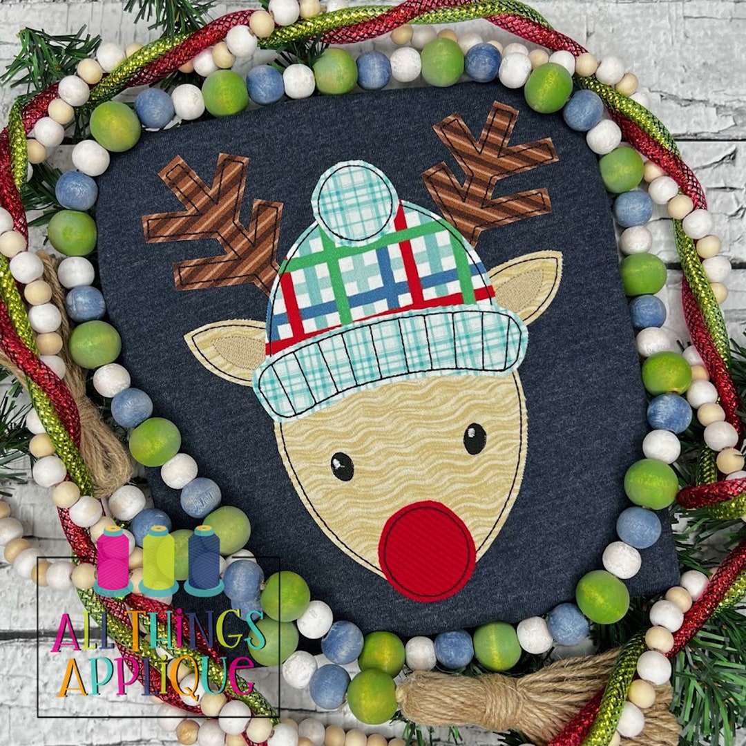 Reindeer in Toboggan Hat Applique Design for Machine Embroidery in Bean ...