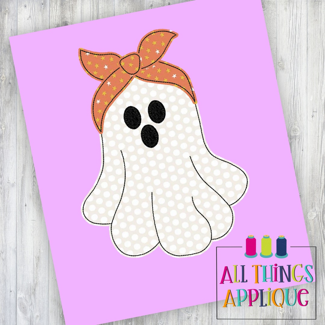 Halloween Applique Design - Ghost Bandana Bow Bean Stitch Machine ...
