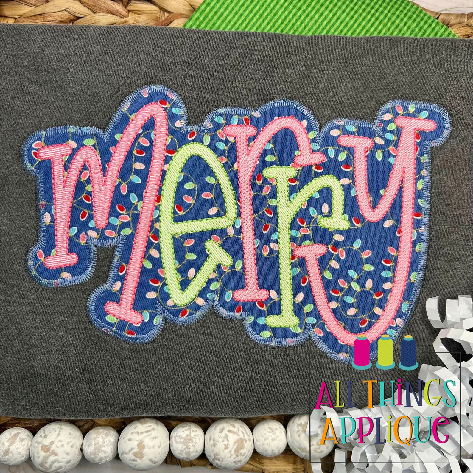 Merry Handlettered Applique Design - Christmas Zig Zag Applique and ...