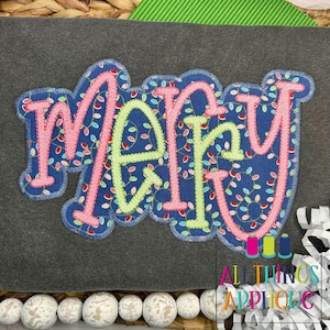 Merry Handlettered Applique Design - Christmas Zig Zag Applique and ...