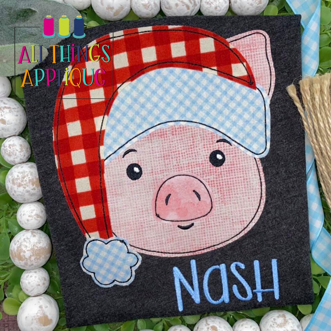 Santa Pig Bean Stitch Applique Design for Machine Embroidery by All ...