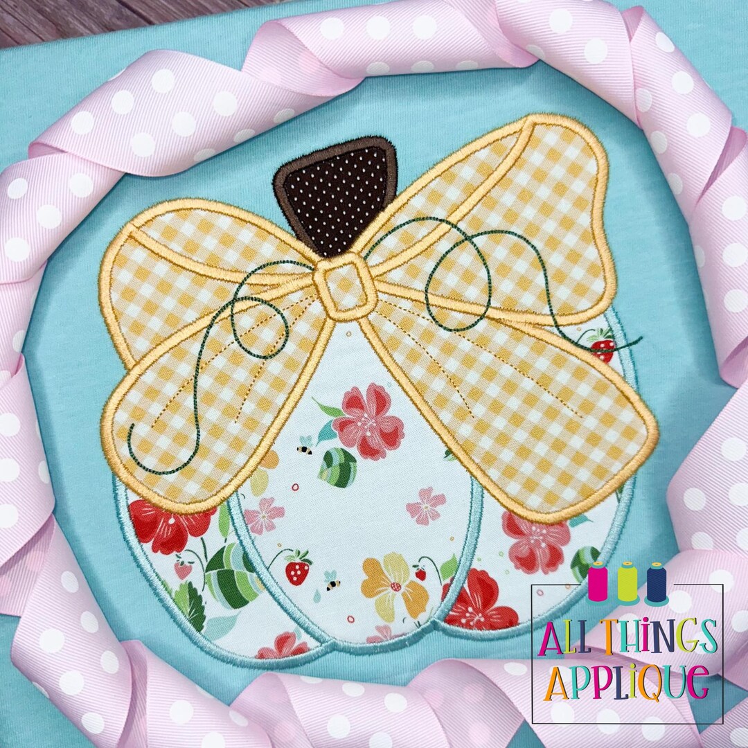 Pumpkin With Bow Satin Stitch Machine Embroidery Applique Design for ...