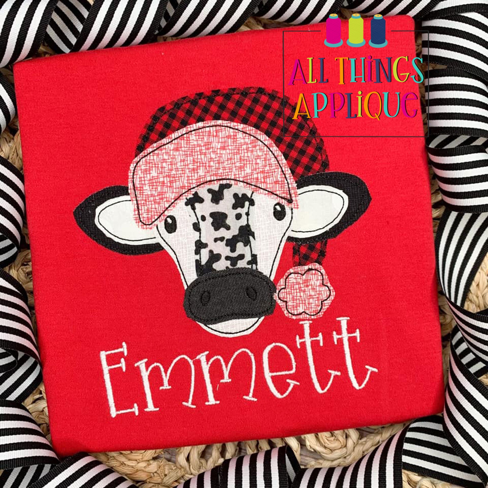 Santa Cow Bean Stitch Applique Design for Machine Embroidery by All ...