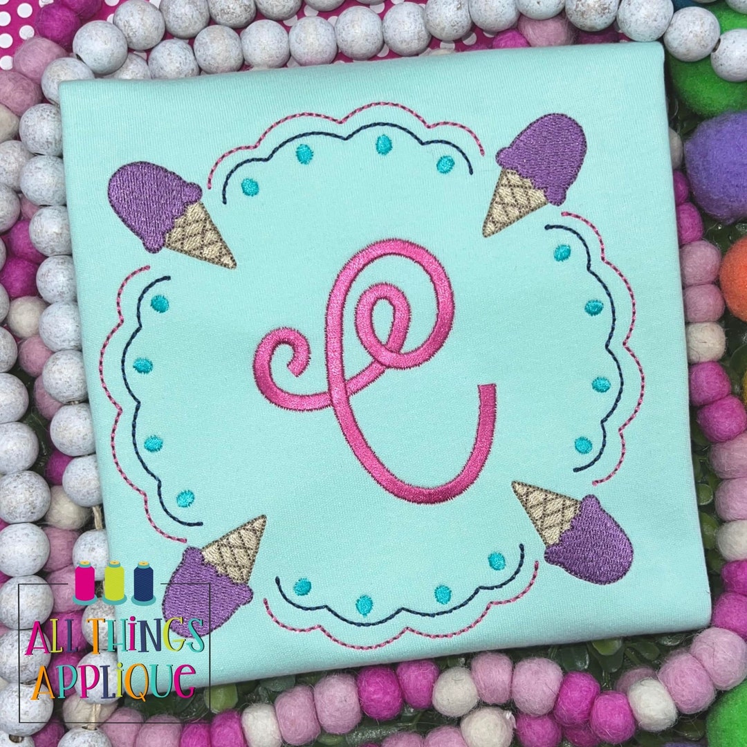 Ice Cream Cone Summer Monogram Frame Embroidery Design for Use With ...