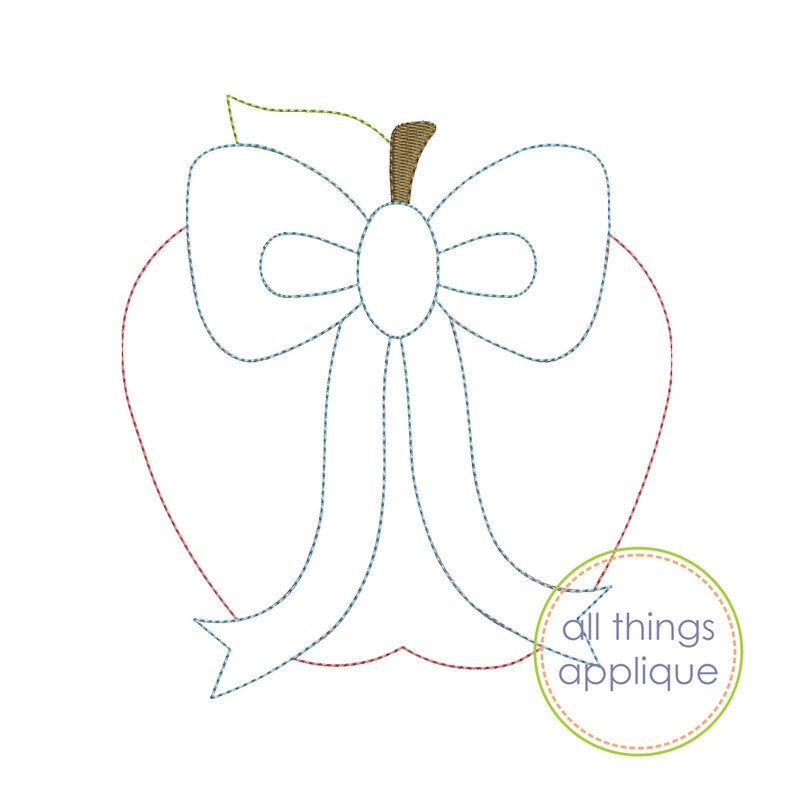 Apple With Bow Applique Design for Back to School and Apple Picking ...