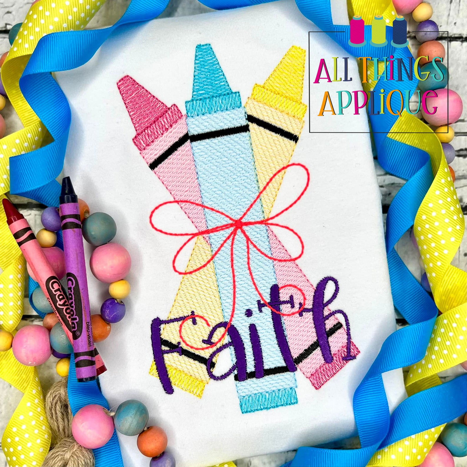 Back to School Crayon Bundle With Bow Sketch Stitch Embroidery - Etsy