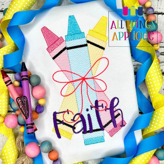 Back to School Crayon Bundle With Bow Sketch Stitch Embroidery - Etsy