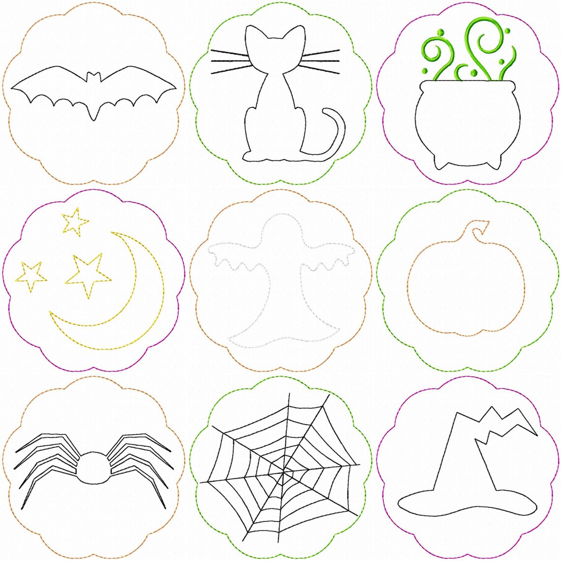 Halloween Scallop Silhouette Applique Set 9 Designs 4 | Etsy