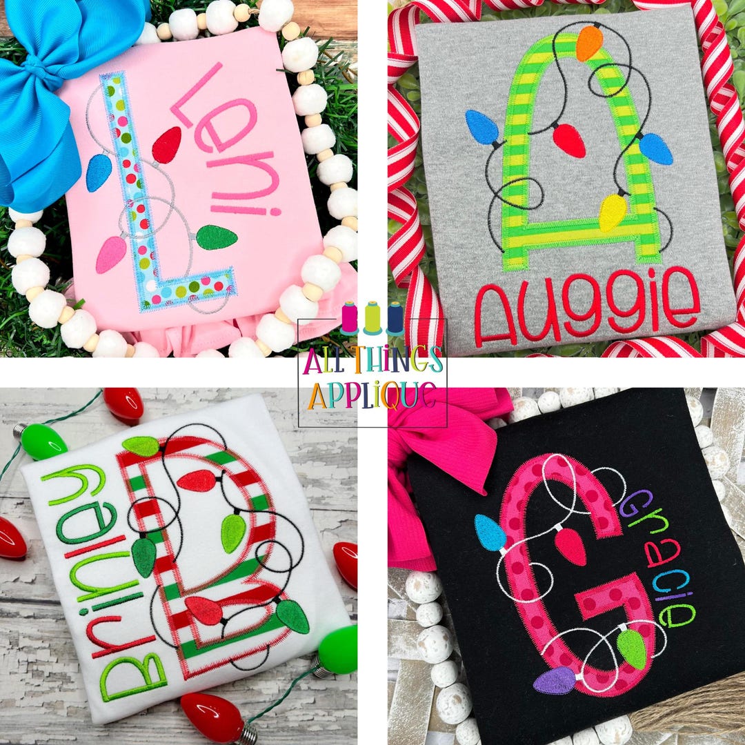 Christmas Lights Applique Alphabet - Uppercase Applique Alphabet - Each ...