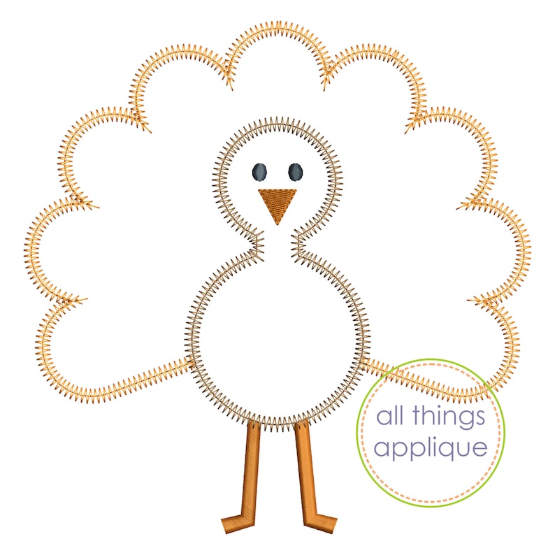 Stick Leg Turkey Zig Zag Stitch Applique Design 1202 - Etsy