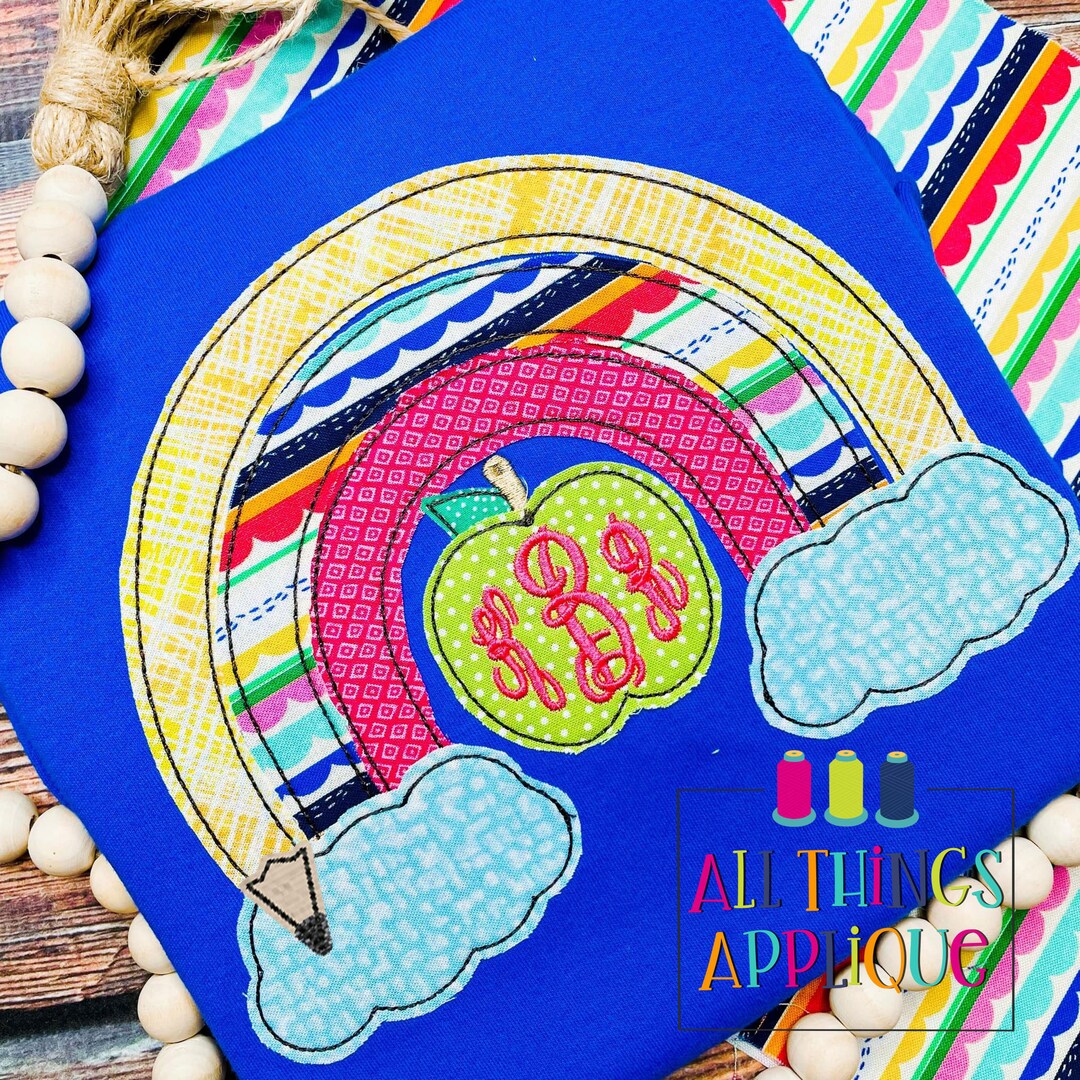 Rainbow Applique Design for Back to School With Pencil Arch and Apple ...