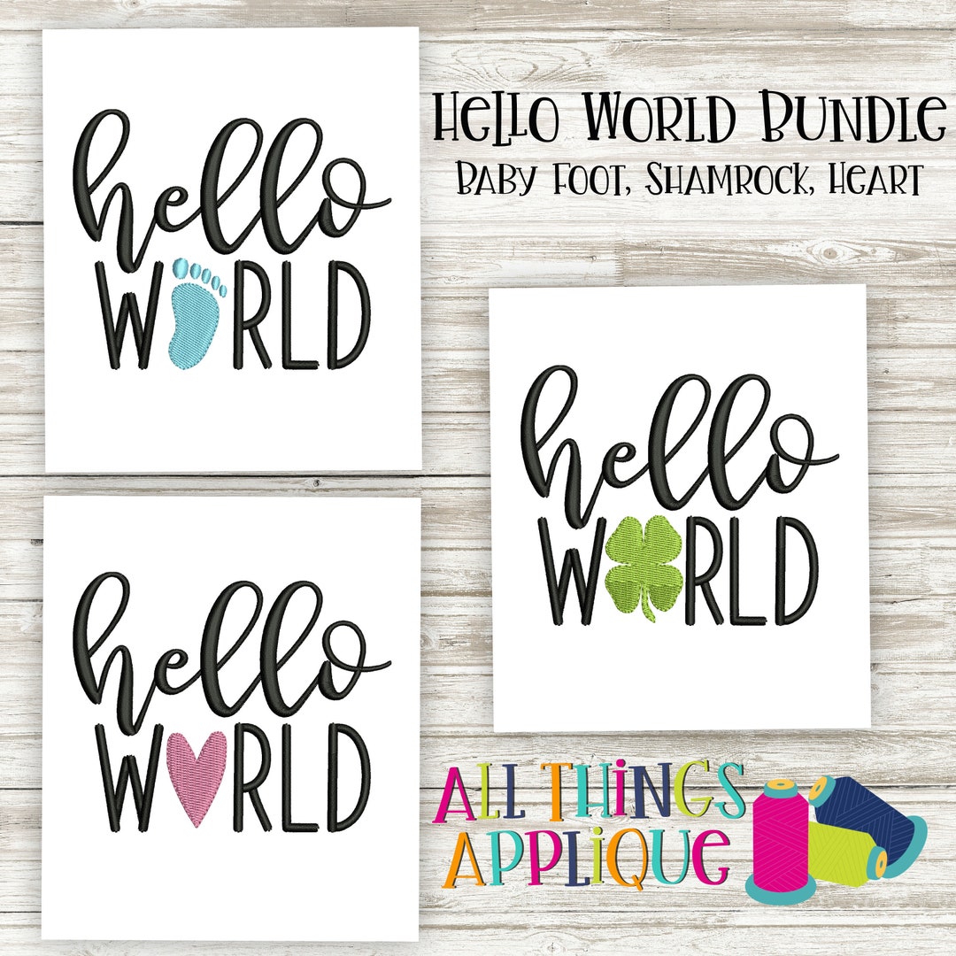 New Baby Embroidery Design - Hello World With Heart, Baby Footprint ...