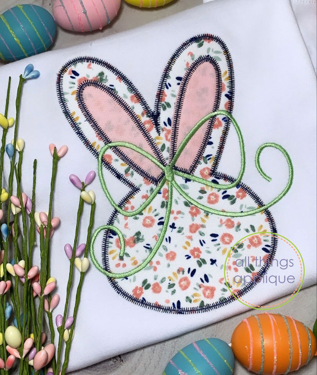 Girl Easter Bunny Applique Design With Satin Stitch Bow - Zig Zag ...