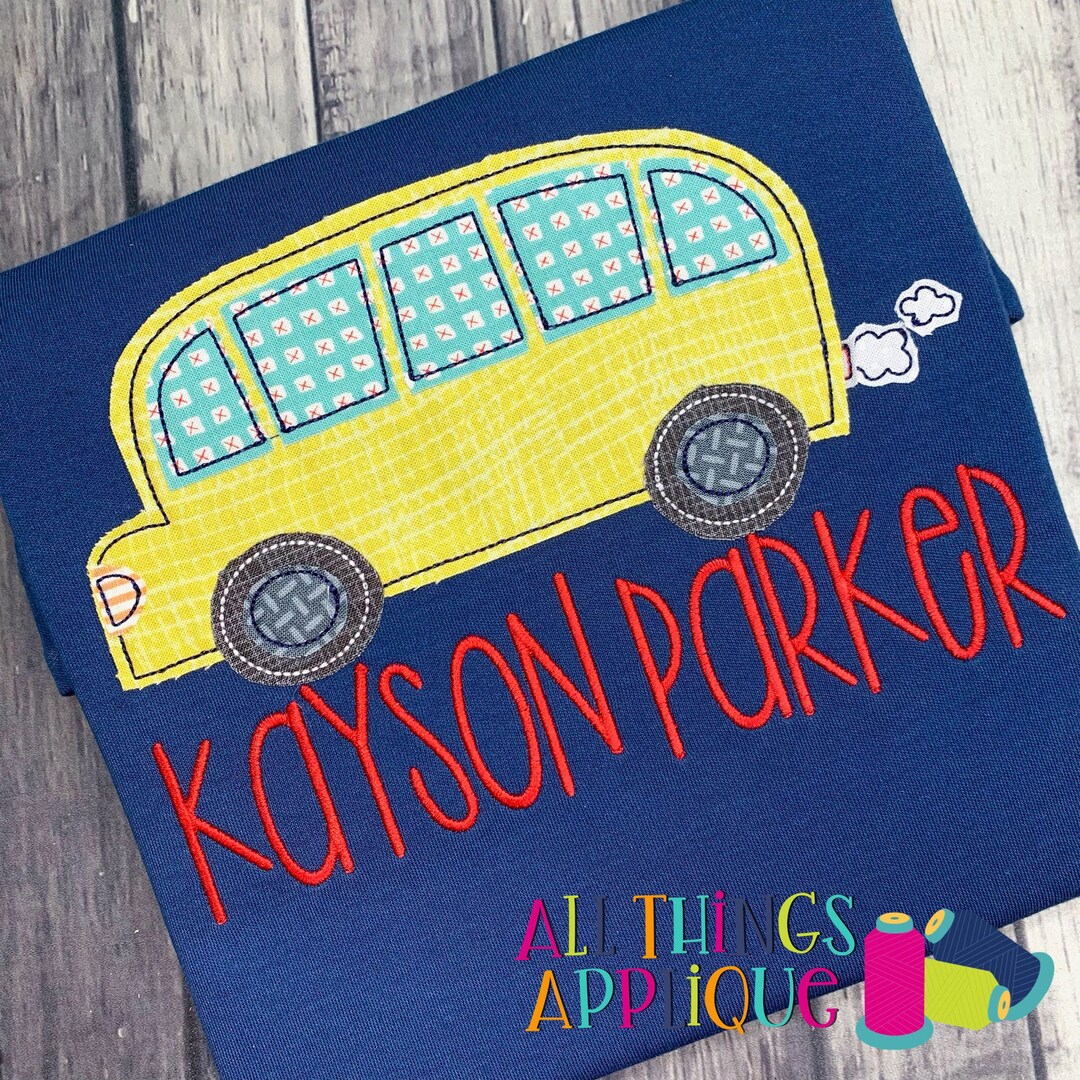 School Bus Applique Design - Back to School Machine Embroidery Design ...