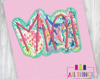 Mama Hand Lettered Zig Zag Stitch Double Applique Design for Machine Embroidery Grandmother Gift ...