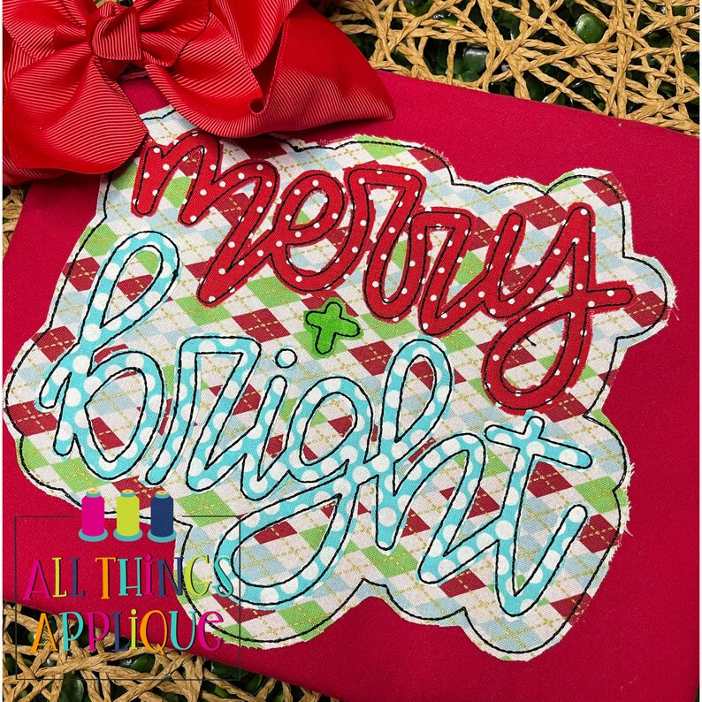Merry Bright Hand Lettered Cursive Applique Design Double - Etsy