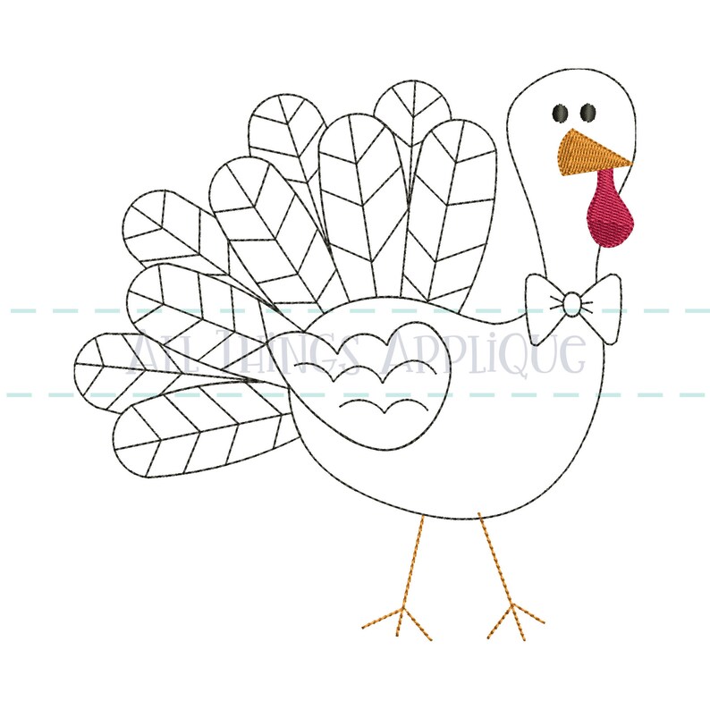 Turkey Machine Embroidery Applique Design With Bow Tie for - Etsy