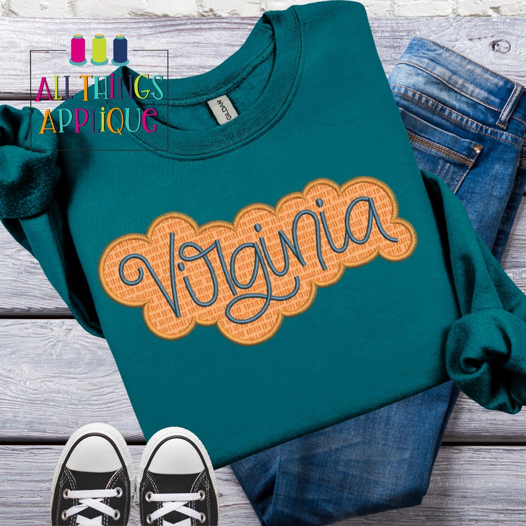 Virginia Hand Lettered Machine Embroidery Applique Design - Double ...