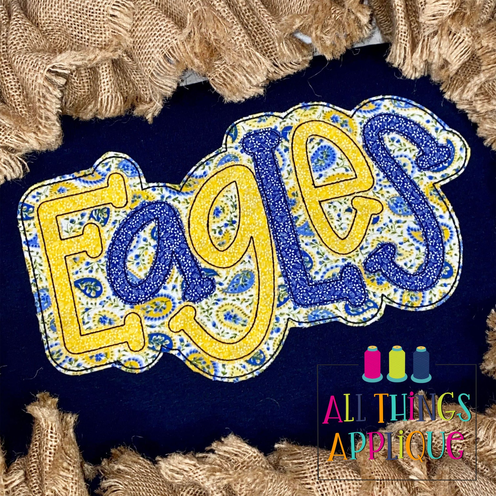 Eagles Hand-lettered and Digitized Bean Stitch Machine Embroidery ...