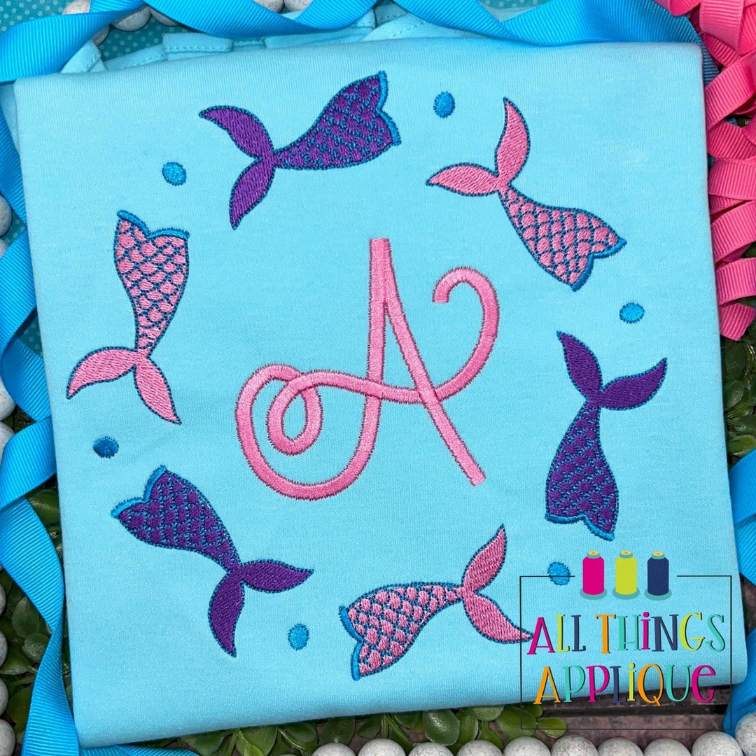Mermaid Tail Summer Monogram Frame Embroidery Design for Use With ...