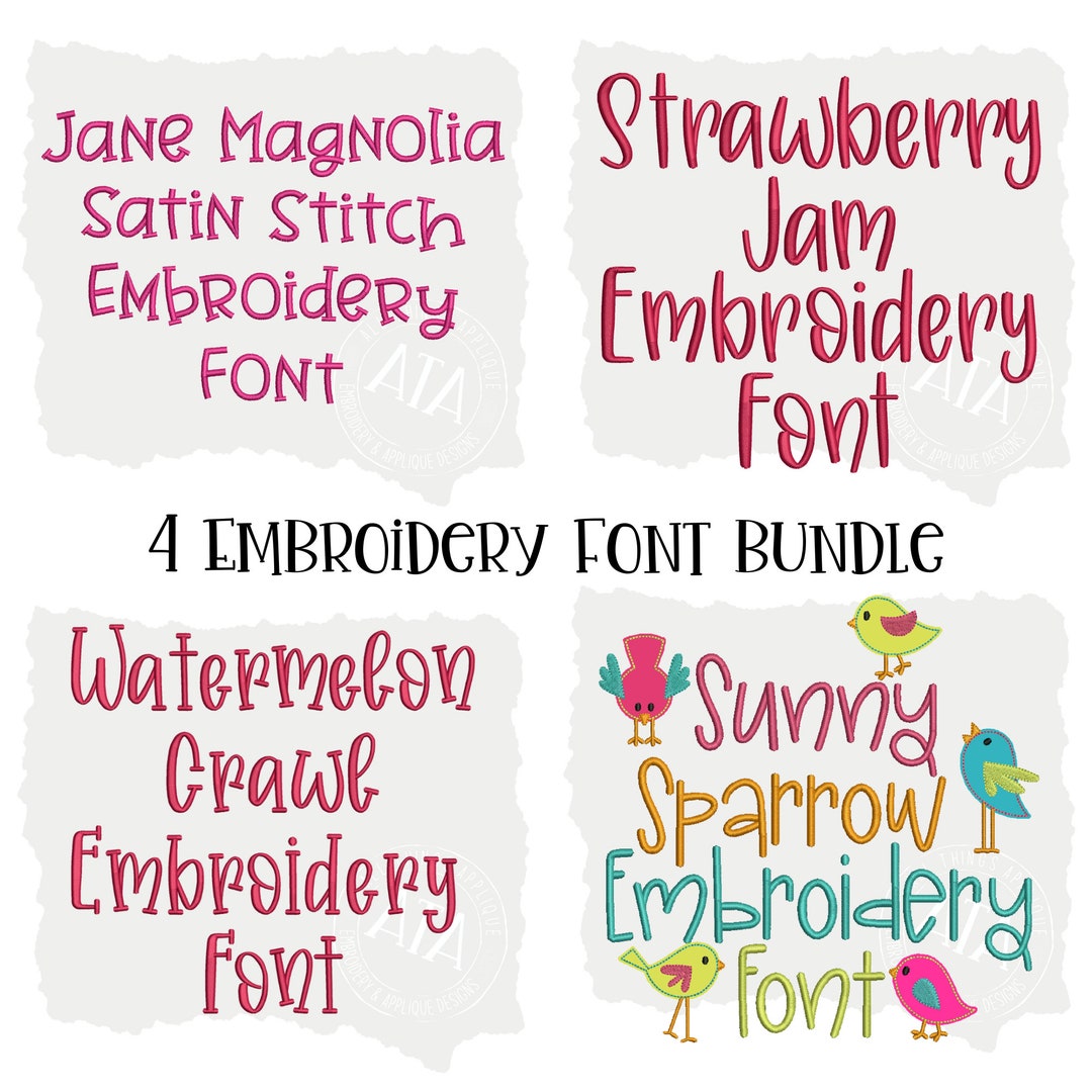 Embroidery Font Bundle - 4 Satin Stitch Embroidery Fonts for Machine ...