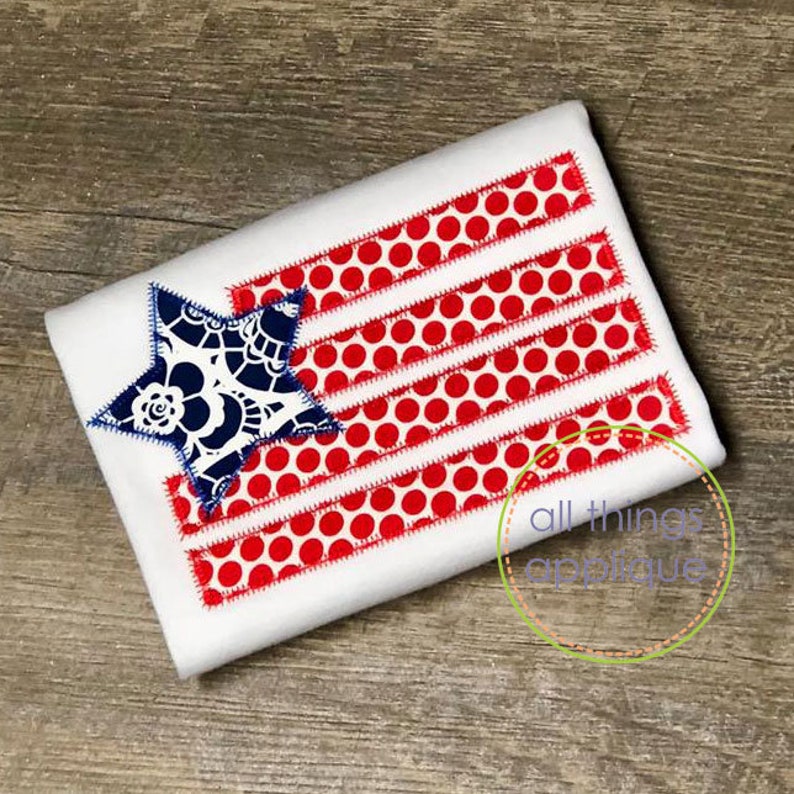 Funky Flag ZIGZAG Stitch Applique Design Patriotic 4th of - Etsy