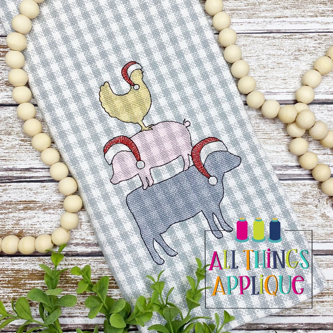 Christmas Embroidery Design - Farm Animals Wearing Santa Hats - Cow ...