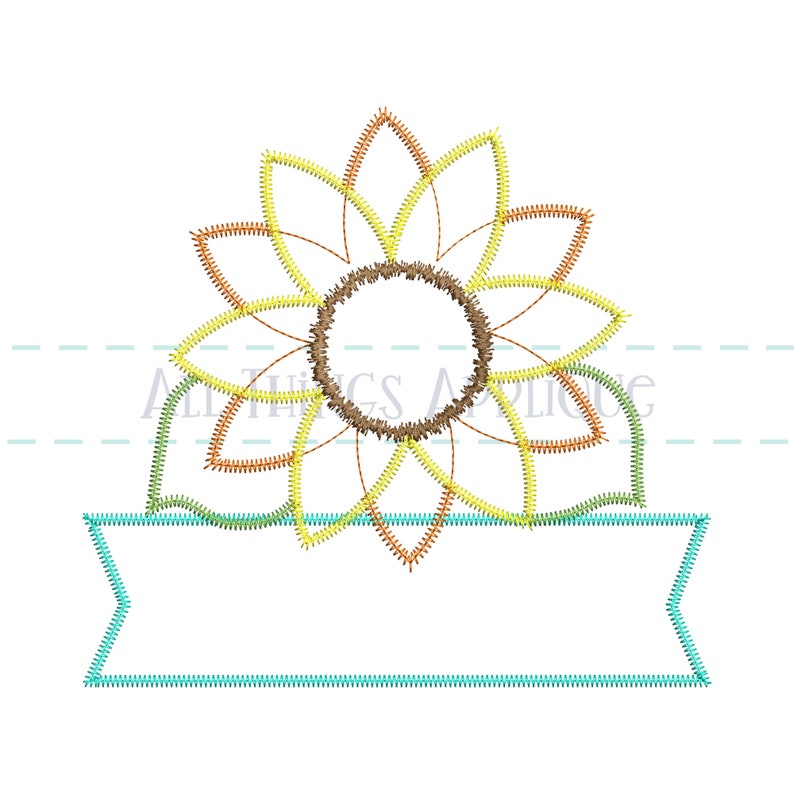 Sunflower Applique Design With Name Box - Zig Zag Stitch Machine ...