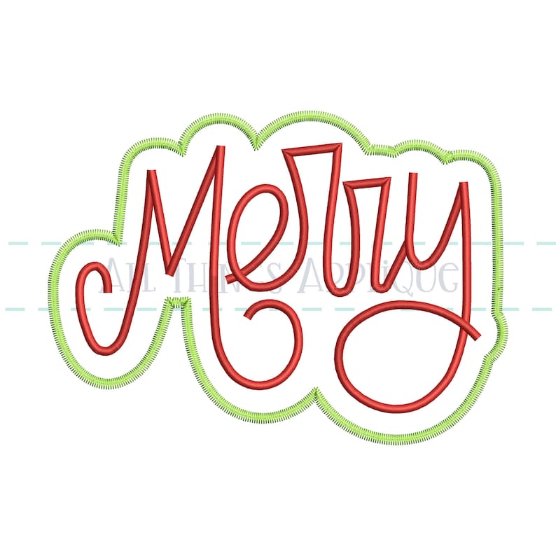 Merry Handlettered Applique Design - Christmas Zig Zag and Satin Stitch ...
