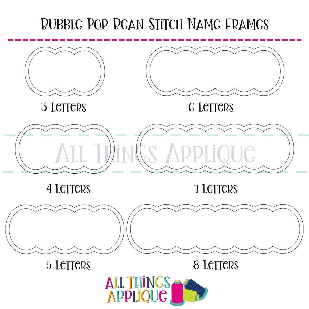Bubble Pop Name Frame Applique Designs - Bean Stitch Scallop Edge Name ...