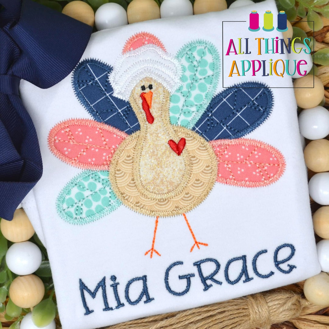 Turkey Machine Embroidery Applique Design With Bonnet Hat for Fall ...