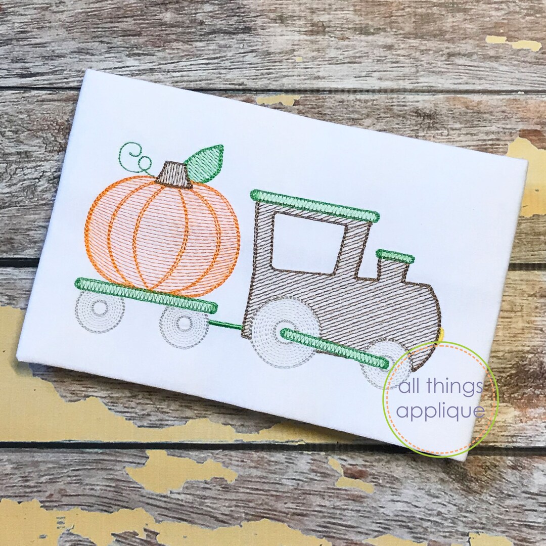 Pumpkin Train - SKETCH Stitch (#1178) - Fall Applique Designs - 3 Sizes ...