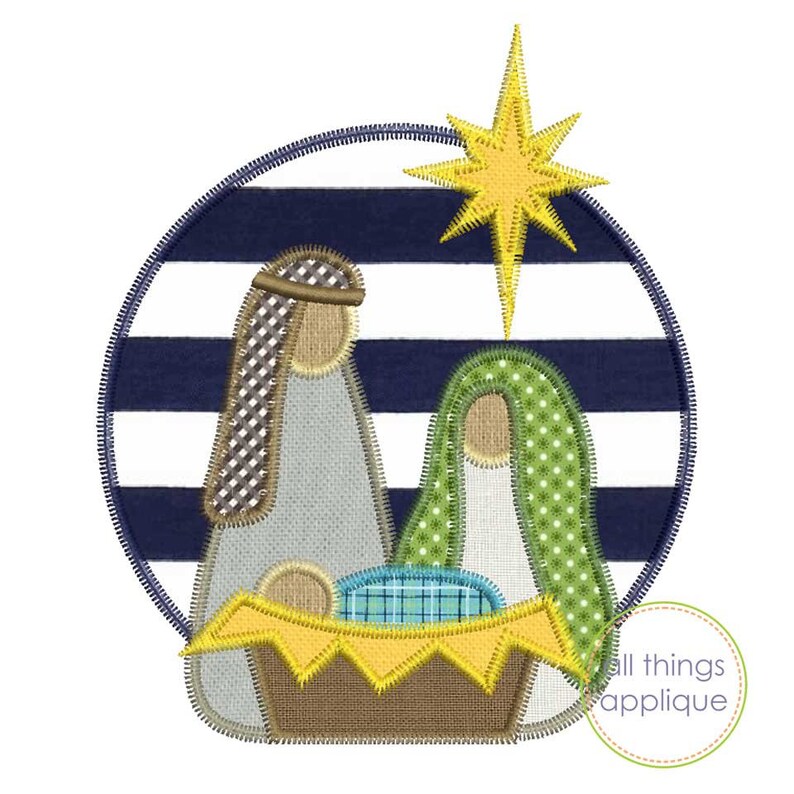 Christmas Nativity Scene Applique Design - Mary, Joseph, Baby Jesus Zig ...