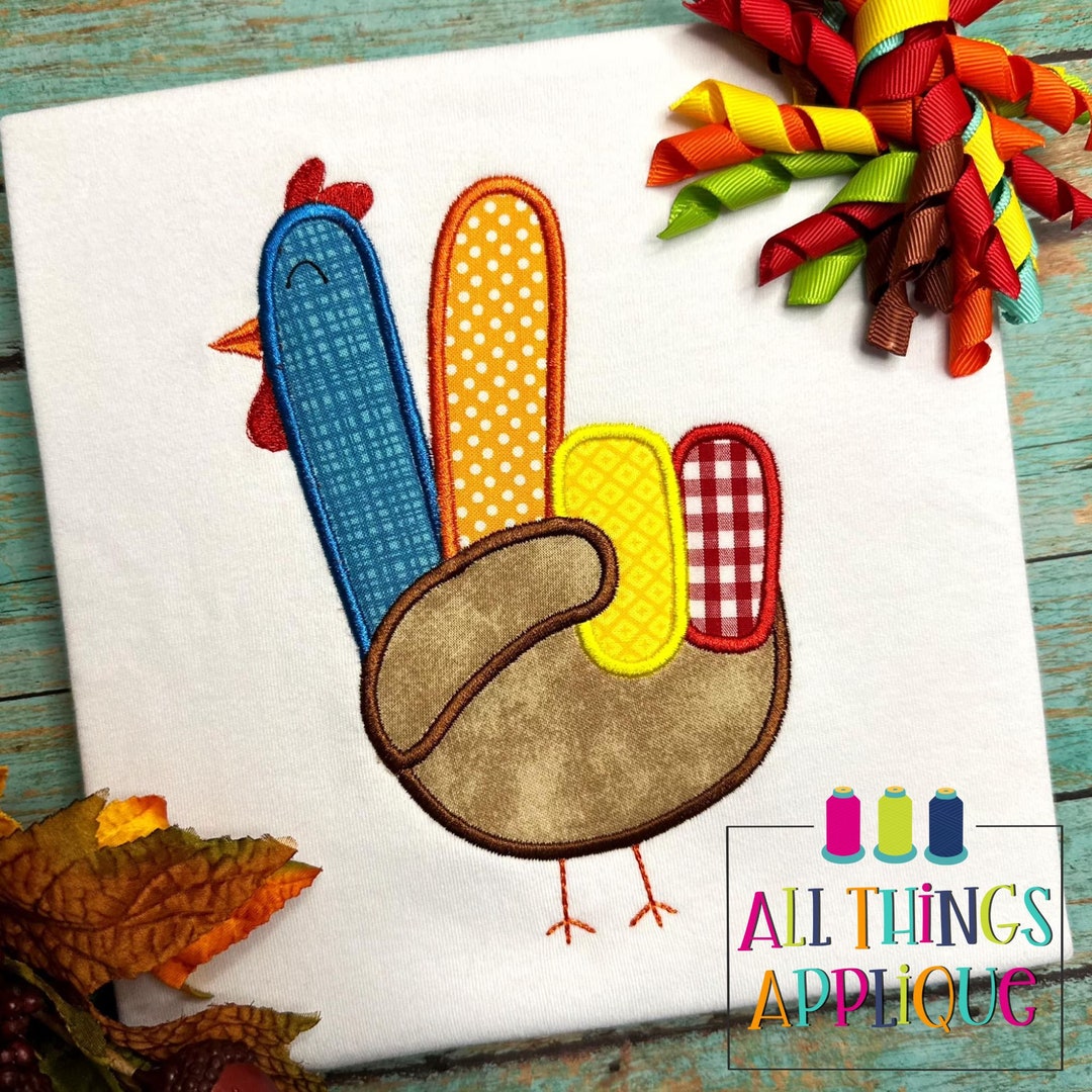 Thanksgiving Fall Applique Design - Peace Hand Turkey Satin Stitch ...