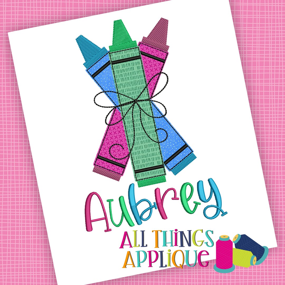 Back to School Crayon Bundle With Bow Machine Embroidery Applique ...